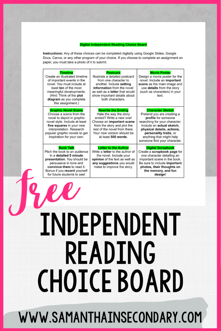 7 Independent Reading Assessments for High School English ⋆ Samantha in ...
