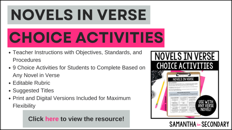 5 Novels in Verse Activities for Your Secondary ELA Lessons ⋆ Samantha ...